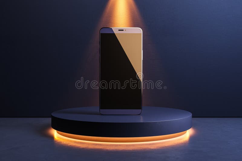 Empty Smartphone Screen Placed on Illuminated Round Podium on Dark ...