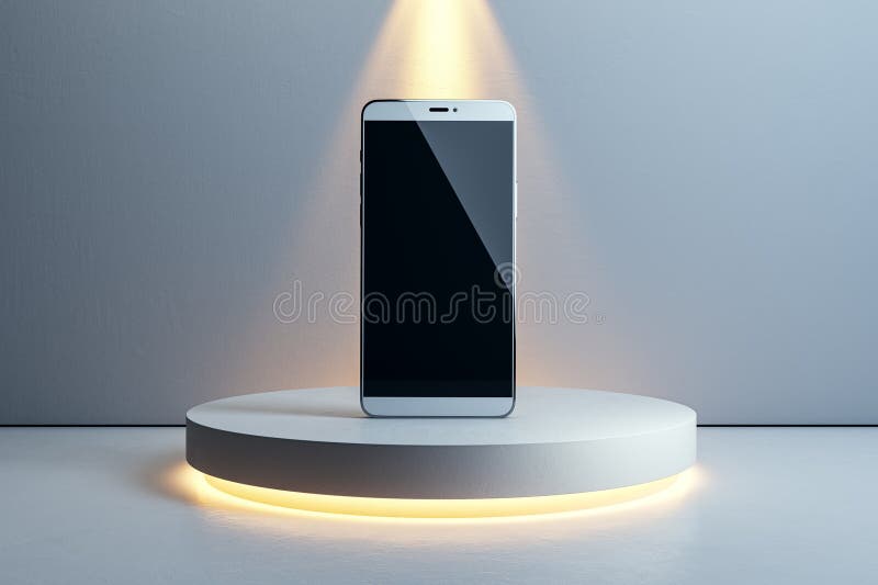 Empty Smartphone Screen Placed on Illuminated Round Podium on Light ...
