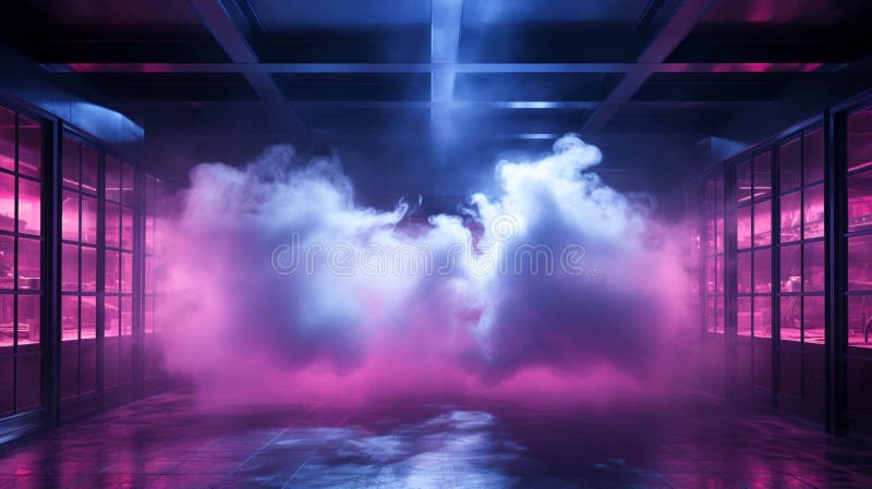 Empty Smoke Room Neon Lights Stock Photo - Image of street ...