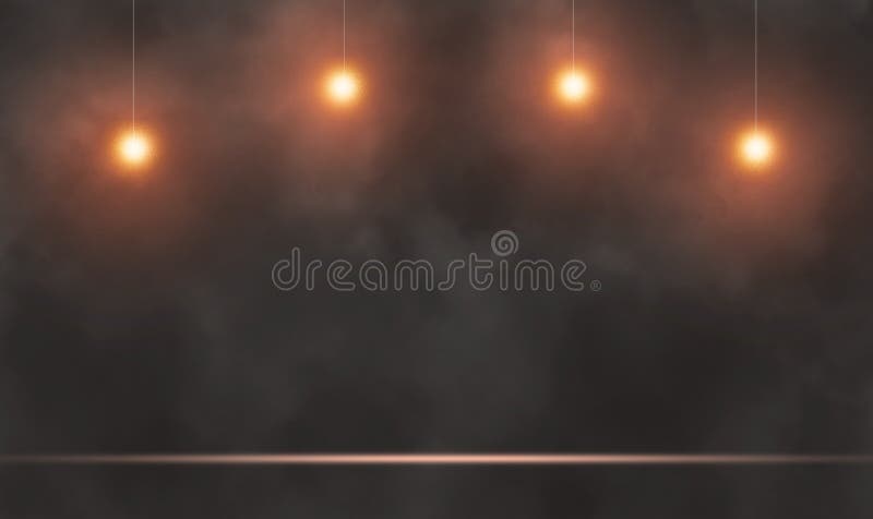 Empty Smoky Background Scene. Reflection of the Four Light Bulbs on the ...
