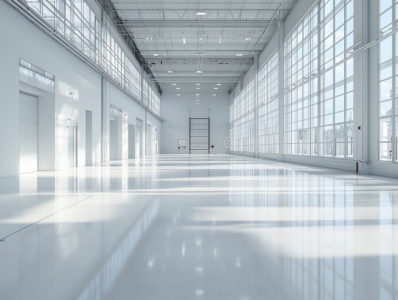 Empty White, Light, Space Warehouse Perspective View of Warehouse ...
