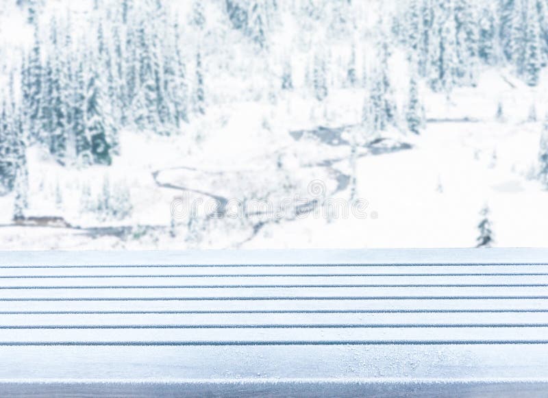 Empty Snow Wooden Deck Table Top Ready for Product Display Montage ...
