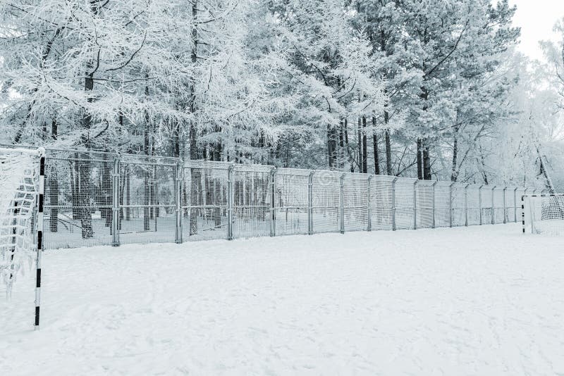 An Empty Soccer Field on a Frosty Winter Day Stock Image - Image of ...