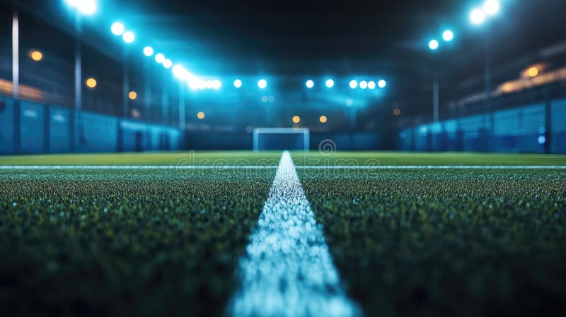 Empty Soccer Field at Night with Artificial Turf and Bright Lights ...