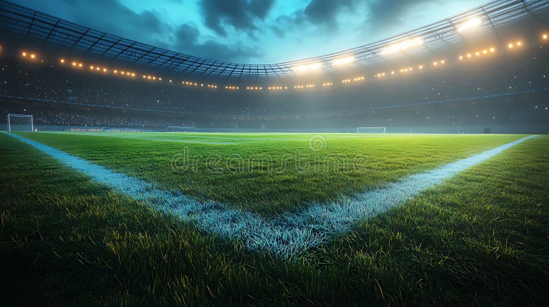 Empty Soccer Field Under Bright Stadium Lights Stock Illustration ...
