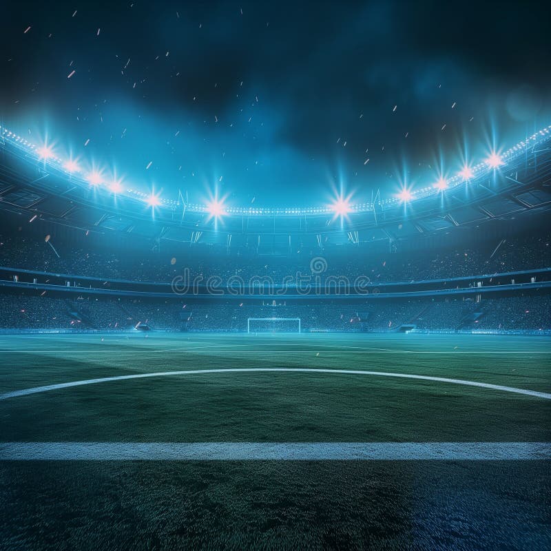 Empty Soccer Stadium Illuminated by Bright Lights Stock Illustration ...