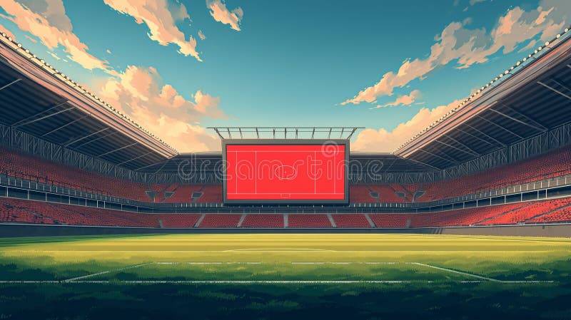 Empty Soccer Stadium with Red Screen Stock Illustration - Illustration ...