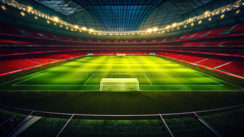 An Empty Soccer Stadium with Red Seats. Generative AI Stock ...