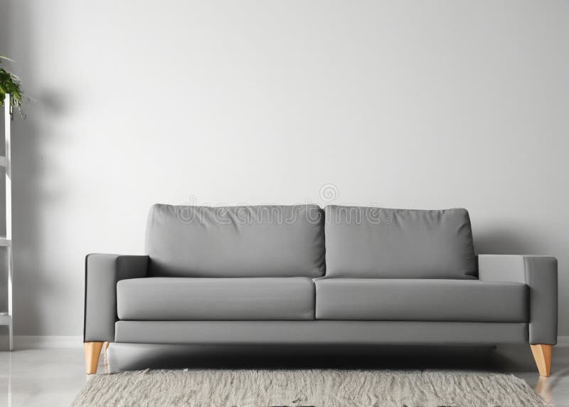 Empty Sofa Against Illuminated Wall in Apartment Ai Stock Illustration ...