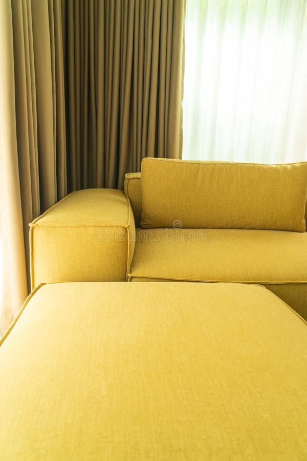 Empty sofa in living room stock photo. Image of mustard - 254822764