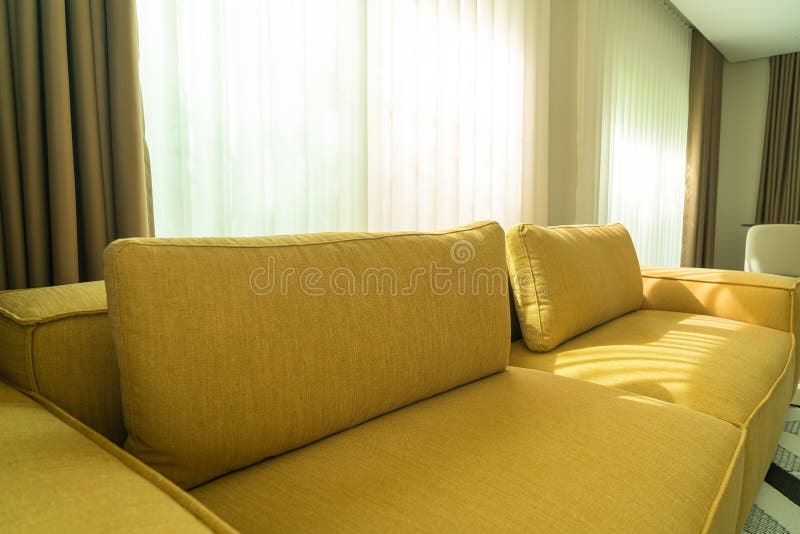 Empty sofa in living room stock photo. Image of design - 257881160