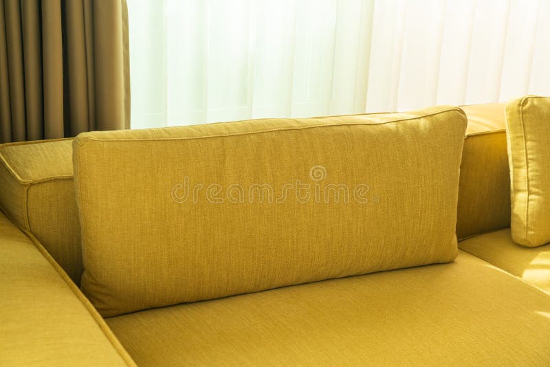 Empty sofa in living room stock photo. Image of pillow - 260703674
