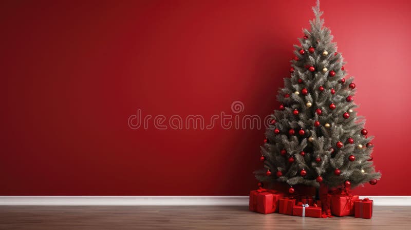 Empty Solid Colored Wall in a Christmas Decorated Living Room ...