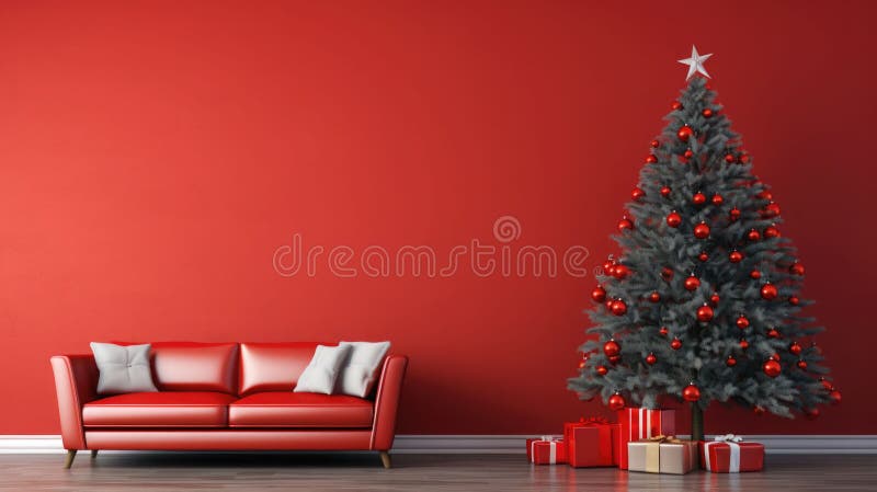 Empty Solid Colored Wall in a Christmas Decorated Living Room ...