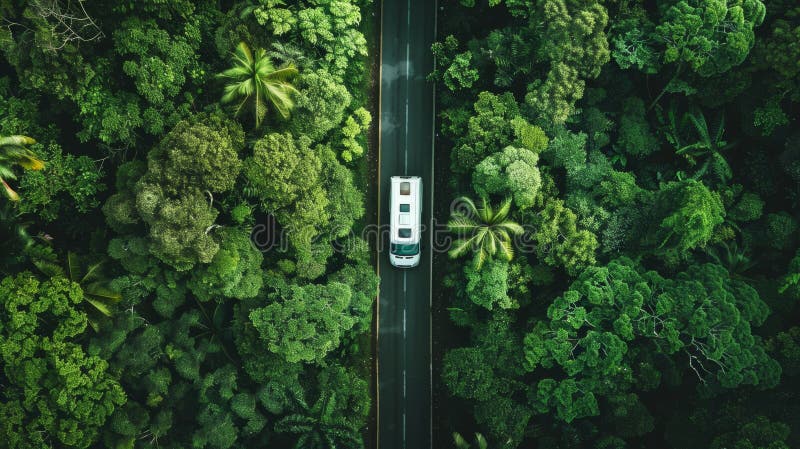 Empty Space Above a Camper Van in Lush Greenery Stock Illustration ...