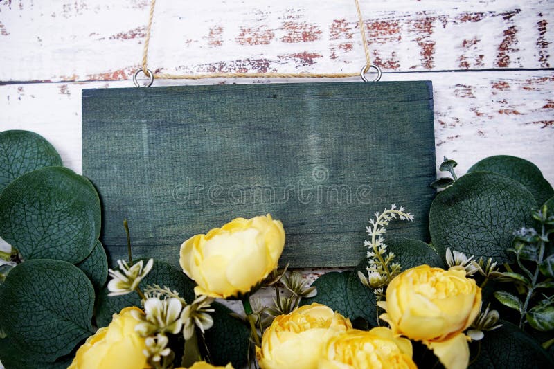 Empty Space for Copy with Flower and Eucalyptus Leaves Decoration on ...