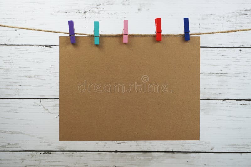 Empty Space Copy Paper Hang with Wooden Clip and Rope on Wooden Boards ...