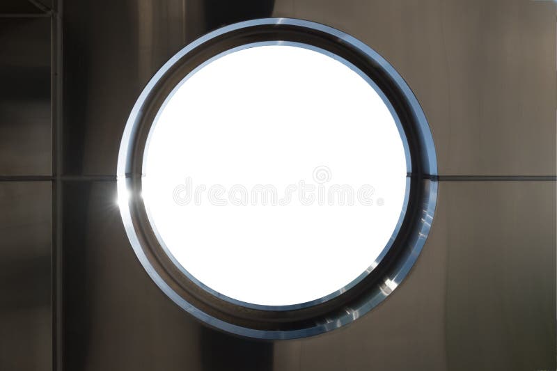 Empty space with curtain wall from circle window, Round window with ...
