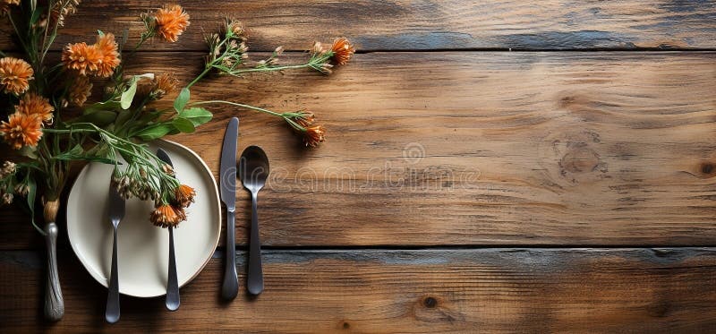 Empty Space Fork and Knife on Wooden Background. Table Setting Empty on ...