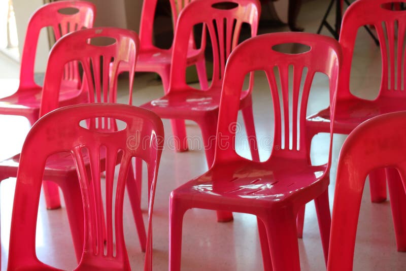 Empty Space Lots of Red Plastic Chairs Placed in Conference Room Stock ...