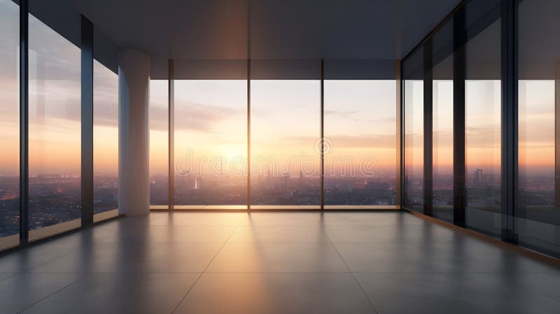Empty Space of Modern Building with Sunset Stock Illustration ...