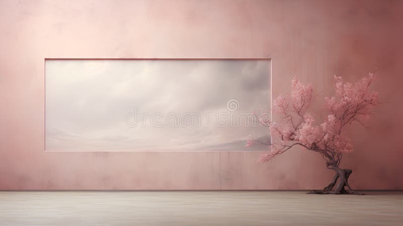 Empty Space in Modern Interior Design with Tree on Floor. 3 D ...