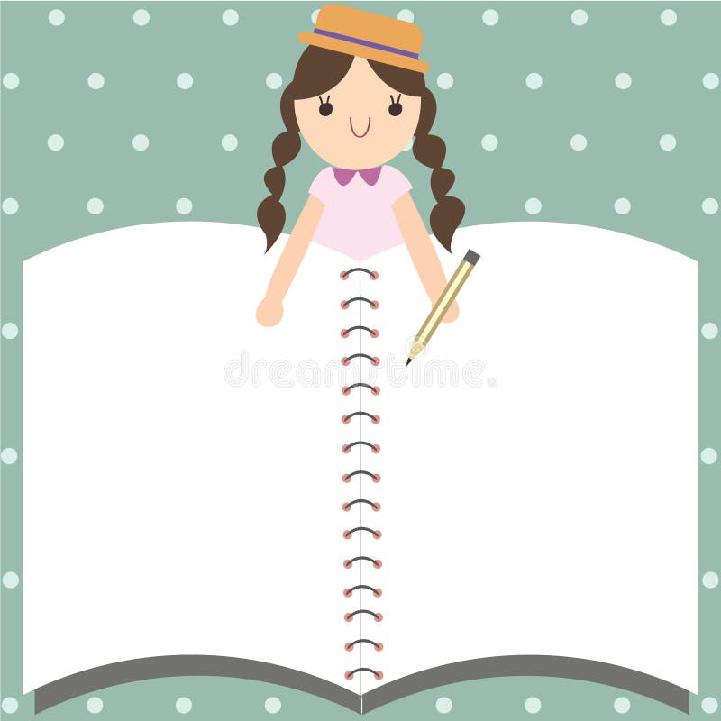 Empty Space Notebook with Cute Girl Stock Vector - Illustration of ...