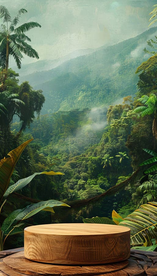 Empty Space Podium Mockup with Jungle Themed Background Professional ...