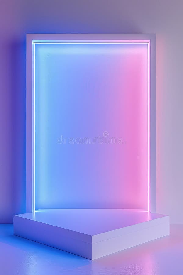Empty Space for Product Display or Presentation. White Neon Light Frame ...