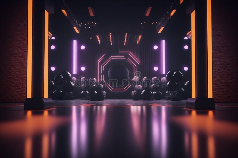 Empty Space on Stage of the Night Club and Neon Light Generative AI ...