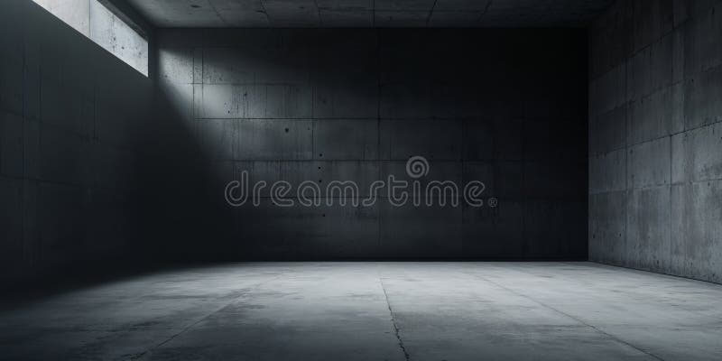 Empty Space of Studio Dark Room Black Concrete Wall and Spotlight with ...