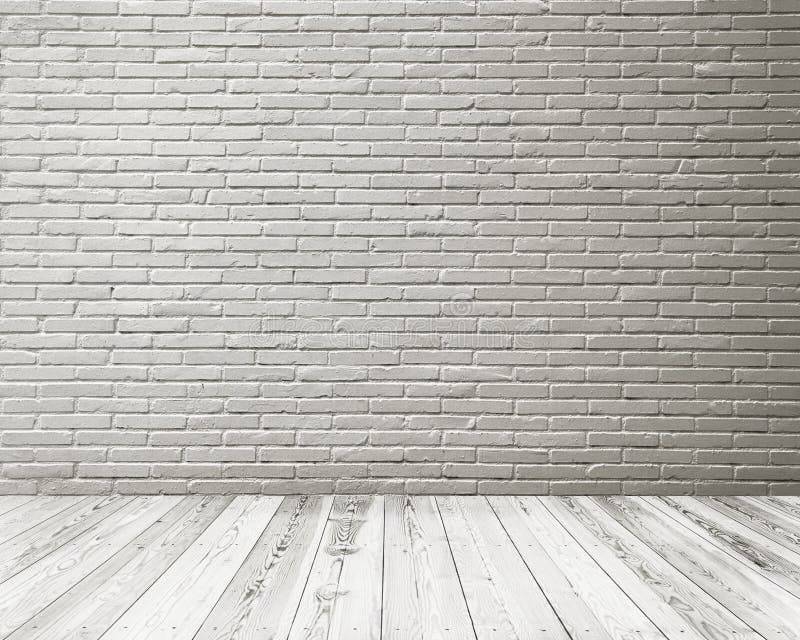 Studio Room of White Brick Wall and Wooden Floor. Stock Image - Image ...