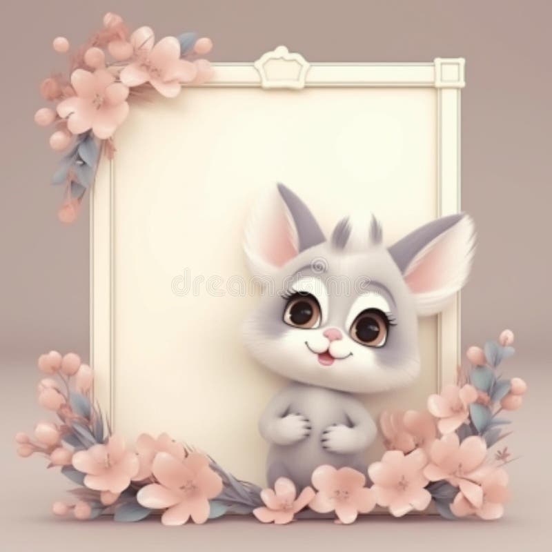 Empty Space for Writing Notes, Flower Frame with Animals in the Corner ...