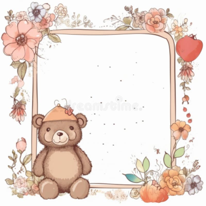 Empty Space for Writing Notes, Flower Frame with Animals in the Corner ...