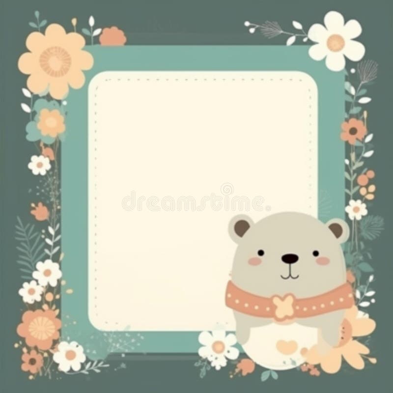 Empty Space for Writing Notes, Flower Frame with Animals in the Corner ...