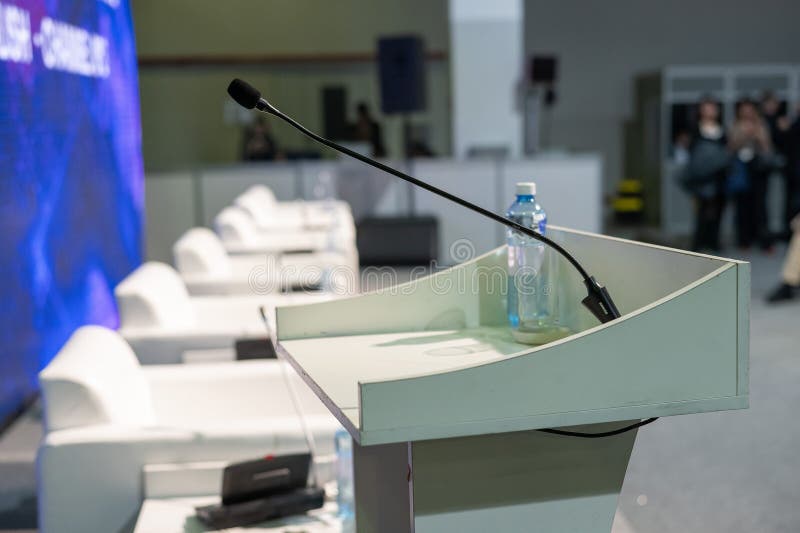 Empty Speaker Stand in Front of the Conference. Stock Image - Image of ...