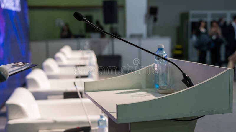 Empty Speaker Stand in Front of the Conference. Stock Image - Image of ...