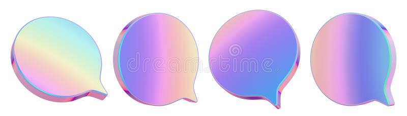 Empty Speech Bubble Signs Set. Blank Iridescent Metal Dialog Clouds. 3D ...
