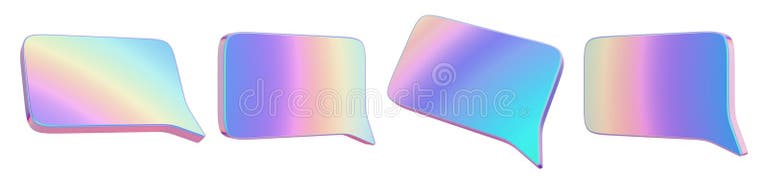 Empty Speech Bubble Signs Set. Blank Iridescent Metal Dialog Clouds. 3D ...