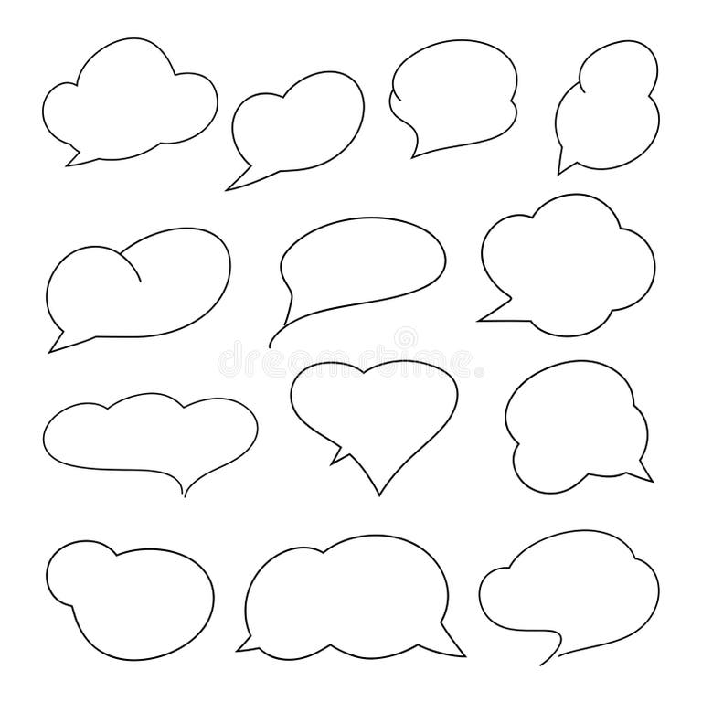 Empty Speech Bubbles, Black and White Frame Illustration, Vector. a Set ...