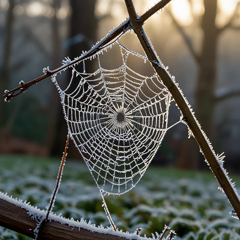 Empty Spider Web with Frost Early in the Morning Stock Illustration ...