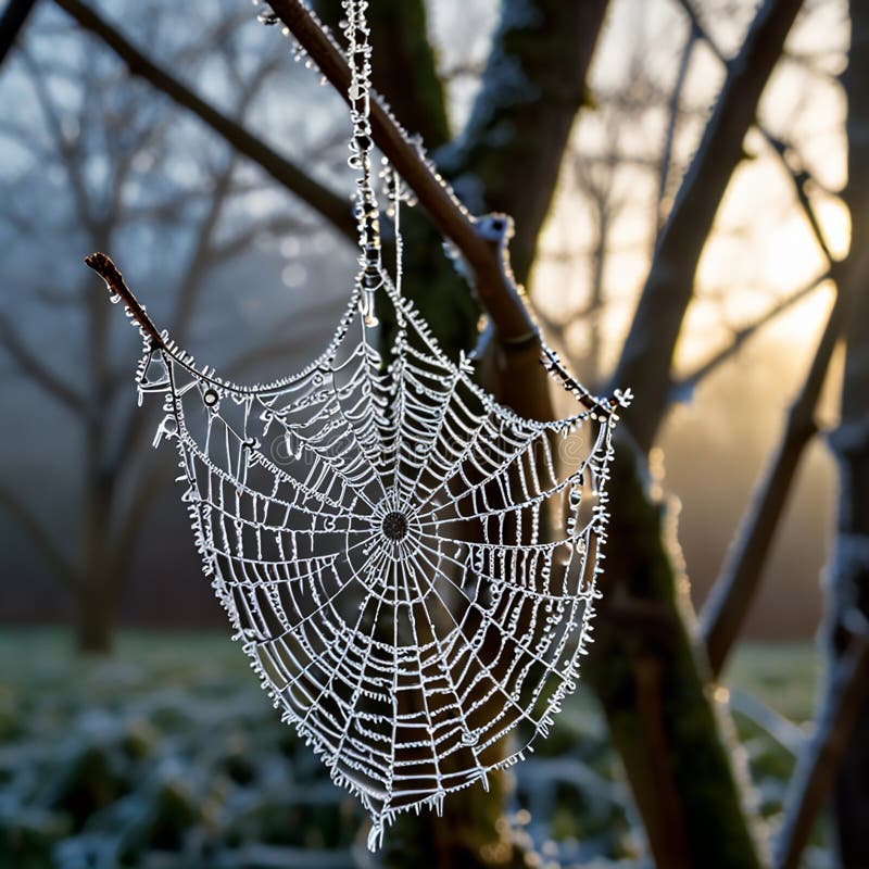 Empty Spider Web with Frost Early in the Morning Stock Illustration ...