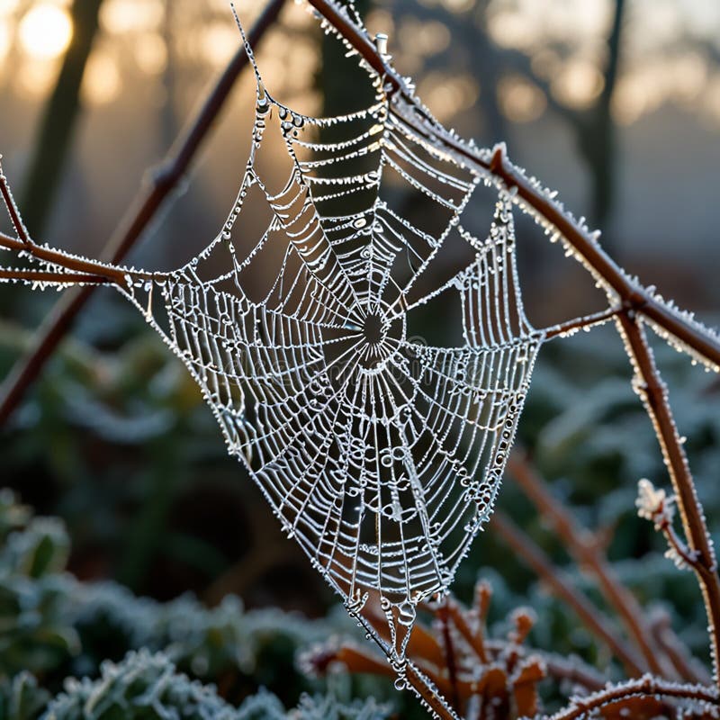 Empty Spider Web with Frost Early in the Morning Stock Illustration ...