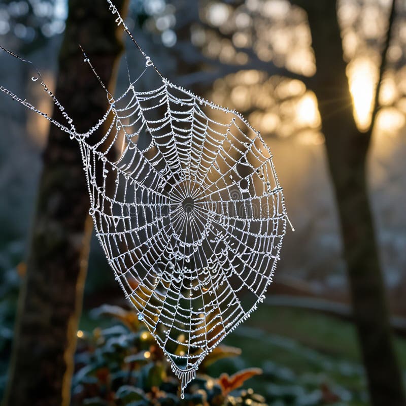 Empty Spider Web with Frost Early in the Morning Stock Illustration ...