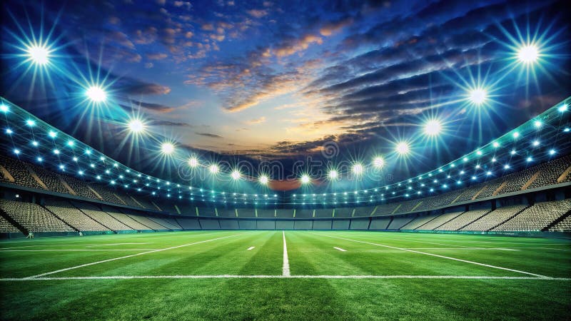 Empty Sports Field Underneath a Brilliant Night Stadium Lighting Setup ...
