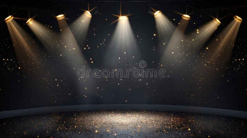 Spotlight Background with Golden Glitter. Abstract Stage Lights for ...
