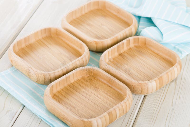 Empty Square Bamboo Bowls. stock image. Image of serving - 34105237