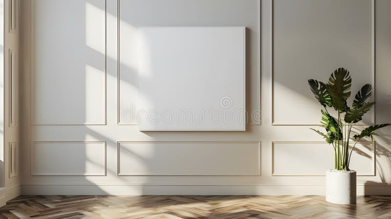 Empty Square Canvas Hanging on the Wall with a Mockup Poster Stock ...