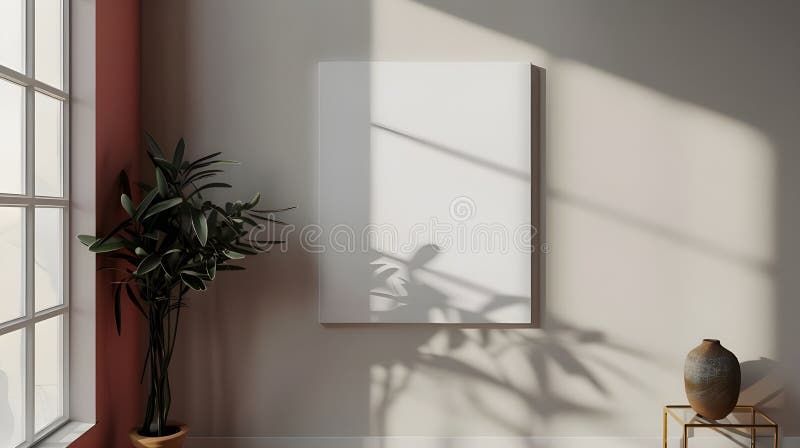Empty Square Canvas Hanging on the Wall with a Mockup Poster Stock ...