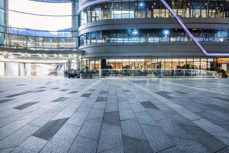 Empty Square Floor and City Glass Building Stock Image - Image of mall ...